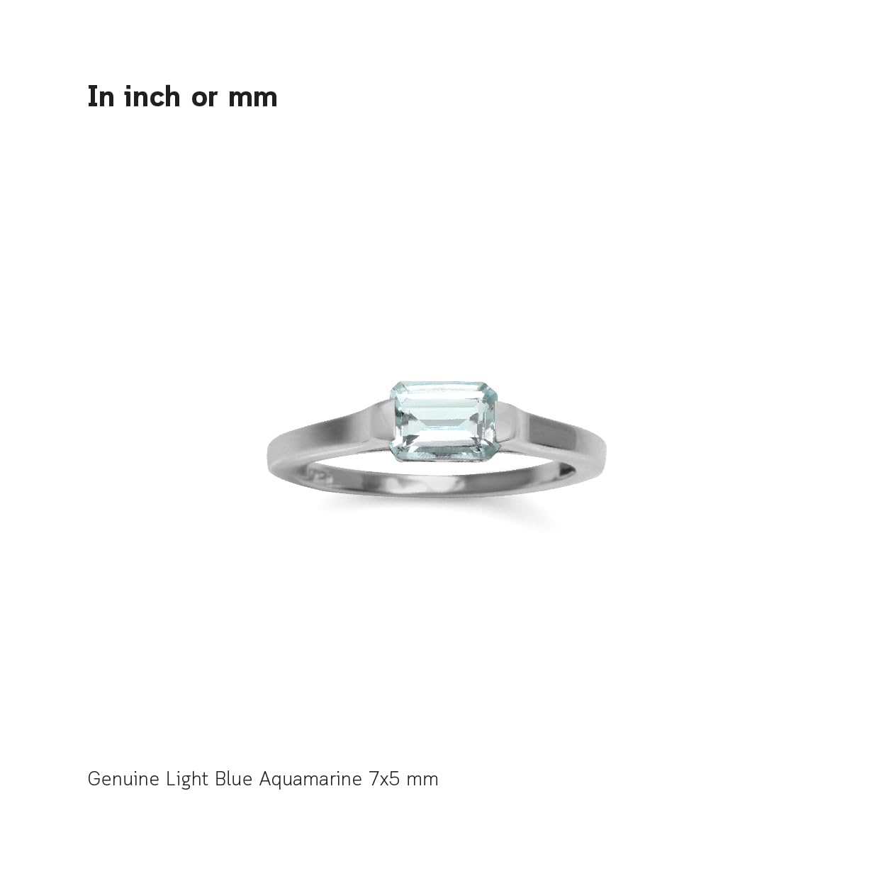 Silvershake Genuine Light Blue Octagon Aquamarine March Birthstone 925 Sterling Silver East-West Solitaire Gemstone Promise Ring Size 6.5