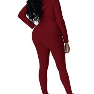 Elosele Womens Tracksuit Workout Outfits Sweatsuit - Long Sleeve Zip Up Hooded Jacket High Waist Textured Leggings Yoga Activewear Set Wine Red M