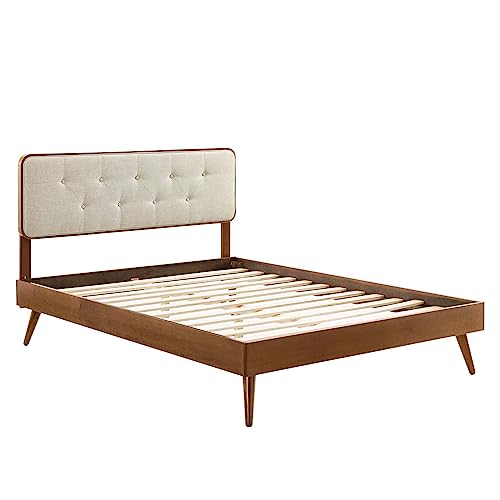 Modway MOD-6648-WAL-BEI Bridgette Twin Wood Platform Bed with Splayed Legs, Walnut Beige