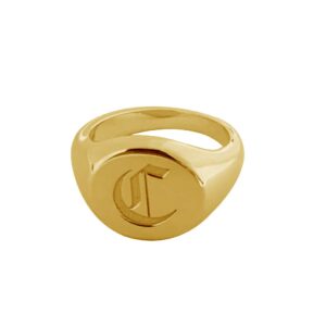 elefezar personalized signet ring with old english letter - custom gothic initial ring for women (gold)