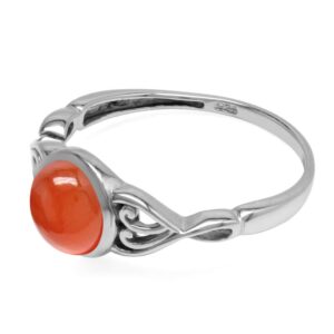 Silvershake Geunine Orange Carnelian Stone 925 Sterling Silver Victorian Style Solitaire Ring Size 7