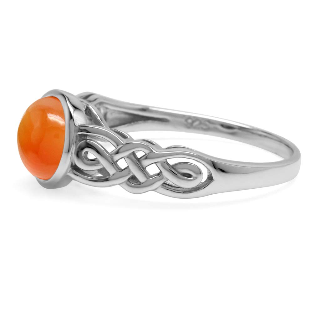 Silvershake Genuine Orange Carnelian Stone 925 Sterling Silver Celtic Knot Braided Solitaire Ring Size 6.5