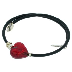 Glass Of Venice Venetian Glamour Murano Glass Bracelet Italian Silver Leaf Lined Red Heart - Handmade Blown Glass - Murano Glass Bracelets for Women