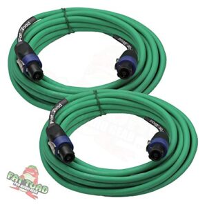 fat toad speakon to speakon cables (2 pack) 25ft professional dj pro audio green speaker pa cord with twist lock connector | 12 awg wire for impeccable studio recording & stage performance gear