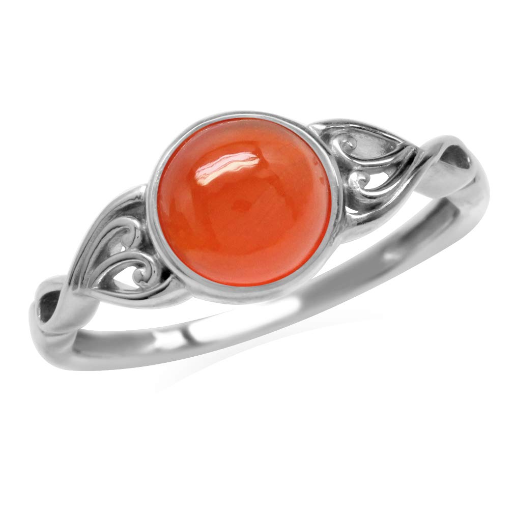 Silvershake Geunine Orange Carnelian Stone 925 Sterling Silver Victorian Style Solitaire Ring Size 7