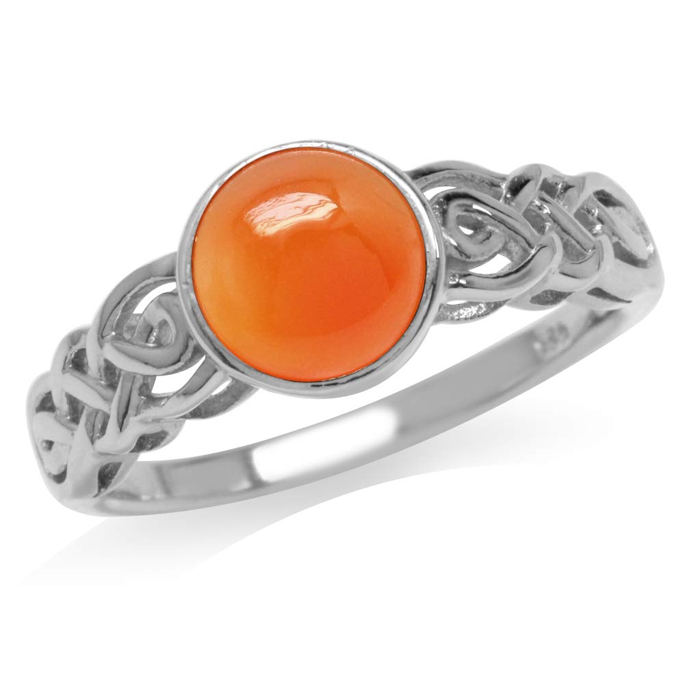 Silvershake Genuine Orange Carnelian Stone 925 Sterling Silver Celtic Knot Braided Solitaire Ring Size 6.5