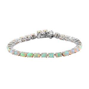 shop lc white opal tennis bracelet for women 925 sterling silver platinum plated birthstone jewelry gifts for women size 7.25" engagement anniversary wedding promise birthday gifts