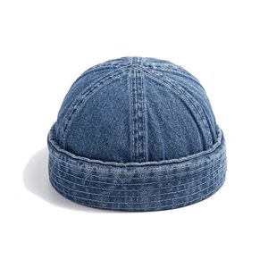 Croogo Beanie Docker Cap Brimless Hat Skullcap Denim Retro Worker Rolled Cuff Harbour Hat No Visor Sailor Hats Landlord Hat