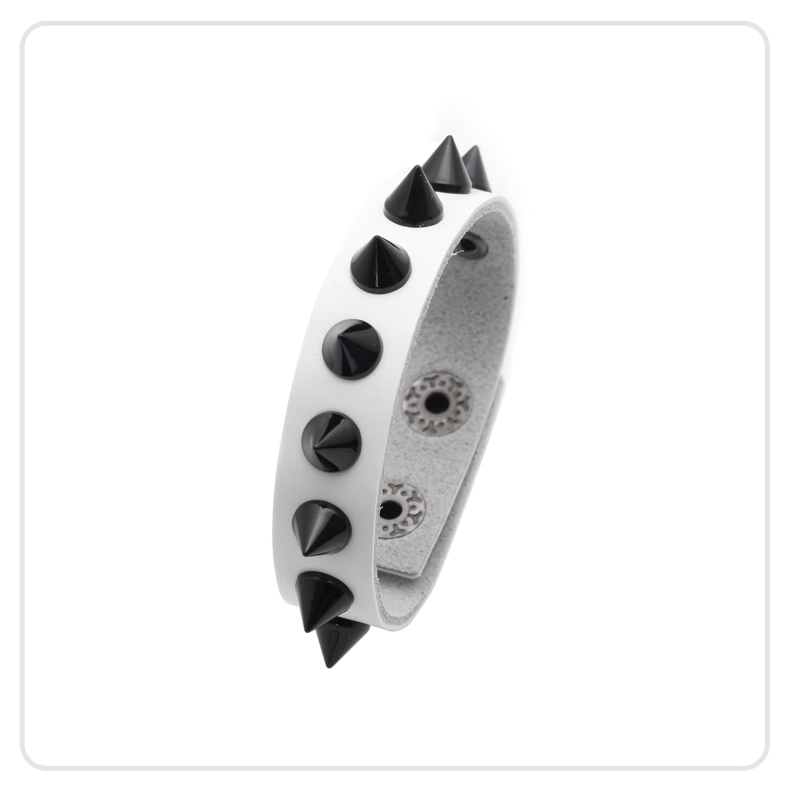 Nsitbbuery Hip Hop Rivet Wristband Spike Leather Cuff Bracelet(White)