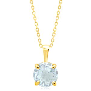 max + stone 14k yellow gold aquamarine round pendant necklace for women 8mm solitaire march birthstone with 18 inch cable chain