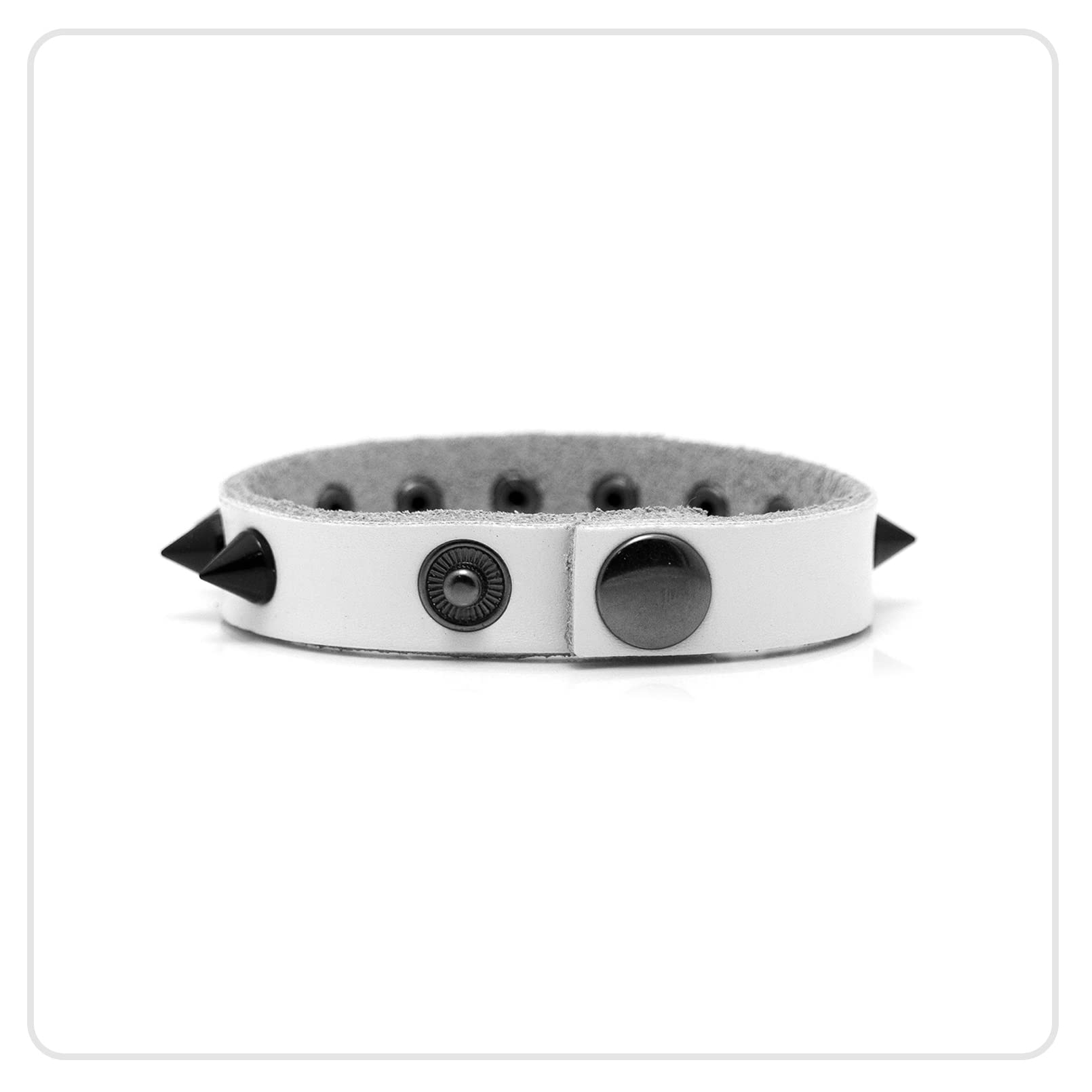 Nsitbbuery Hip Hop Rivet Wristband Spike Leather Cuff Bracelet(White)