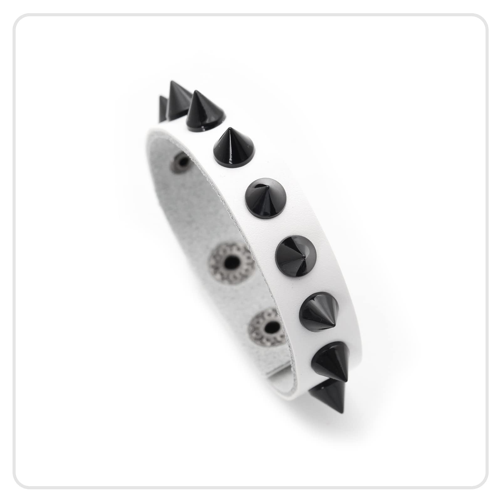 Nsitbbuery Hip Hop Rivet Wristband Spike Leather Cuff Bracelet(White)