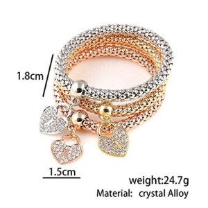 BELLA-Bee 3PCS/SET Multilayer Butterfly Heart Elephant Charms Chain Bracelet Crystal Stretch Bracelet for Women jewelry (3PC/SET Heart)