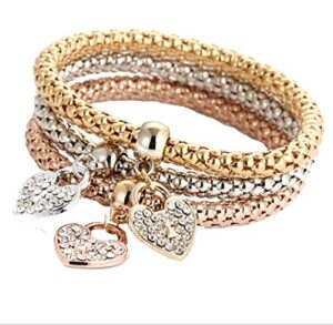 bella-bee 3pcs/set multilayer butterfly heart elephant charms chain bracelet crystal stretch bracelet for women jewelry (3pc/set heart)