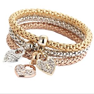 BELLA-Bee 3PCS/SET Multilayer Butterfly Heart Elephant Charms Chain Bracelet Crystal Stretch Bracelet for Women jewelry (3PC/SET Heart)