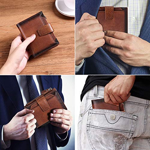 FALAN MULE Wallet for Men Genuine Leather RFID Blocking Mens Wallet with Zipper Coin Pocket ID Window