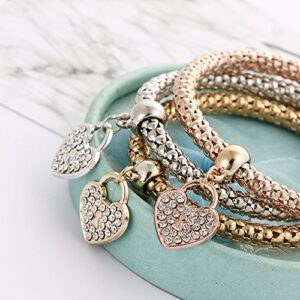 BELLA-Bee 3PCS/SET Multilayer Butterfly Heart Elephant Charms Chain Bracelet Crystal Stretch Bracelet for Women jewelry (3PC/SET Heart)