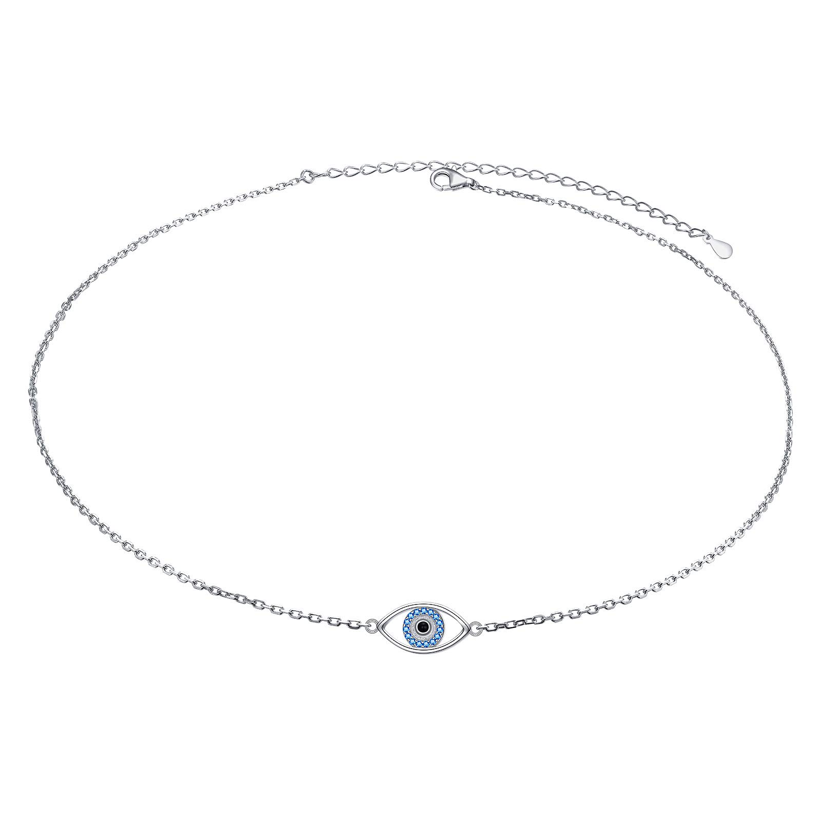 Alphm S925 Sterling Silver Evil Eye Choker Short Dainty Adjustable Pendant Necklac for Women Jewelry