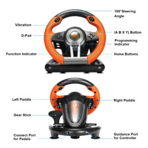 PXN Xbox Steering Wheel V3II 180° PC Gaming Racing Wheel Driving Wheel, with Linear Pedals and Racing Paddles for PC, PS4, Xbox One, Xbox Series X|S, Nintendo Switch - Orange