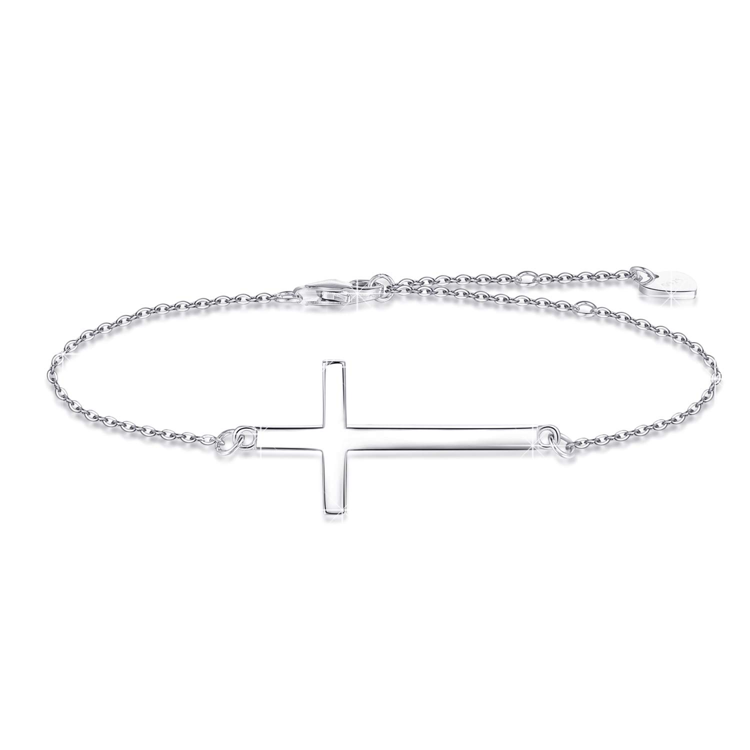 YZSFMZGE Cross Bracelet/Anklet for Women 925 Sterling Silver Adjustable Cross Faith Bracelet Anklet Dainty Sideways Religious Cross Jewelry Confirmation Gift for Easter Daily