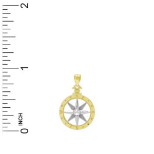 Charm America - Gold Two-Tone Compass Charm - 10 Karat Solid Gold - Nautical Jewelry Pendant (Small)