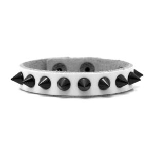 nsitbbuery hip hop rivet wristband spike leather cuff bracelet(white)