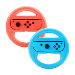 beastron racing games steering wheel compatible with switch mario kart, joy-con steering wheel, red & blue 2 pack