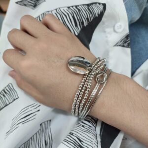 Dmaiy Boho Layered Knot Bangle Stackable Bracelets Silver Dainty Coin Beaded Hand Jewelry for Women and Men 5Pcs (Coin)