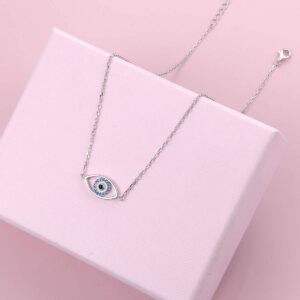 Alphm S925 Sterling Silver Evil Eye Choker Short Dainty Adjustable Pendant Necklac for Women Jewelry