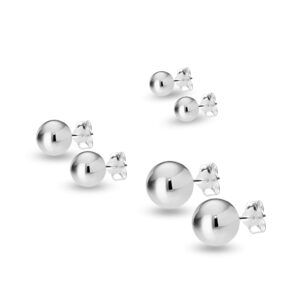 charmsy set of 3 pairs 925 sterling silver classic ball-post stud earrings for girl teen women 3mm 6mm 8 mm