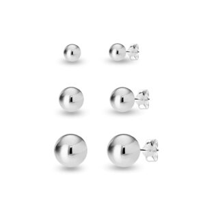 Charmsy Set of 3 Pairs 925 Sterling Silver Classic Ball-Post Stud Earrings for Girl Teen Women 3mm 6mm 8 mm