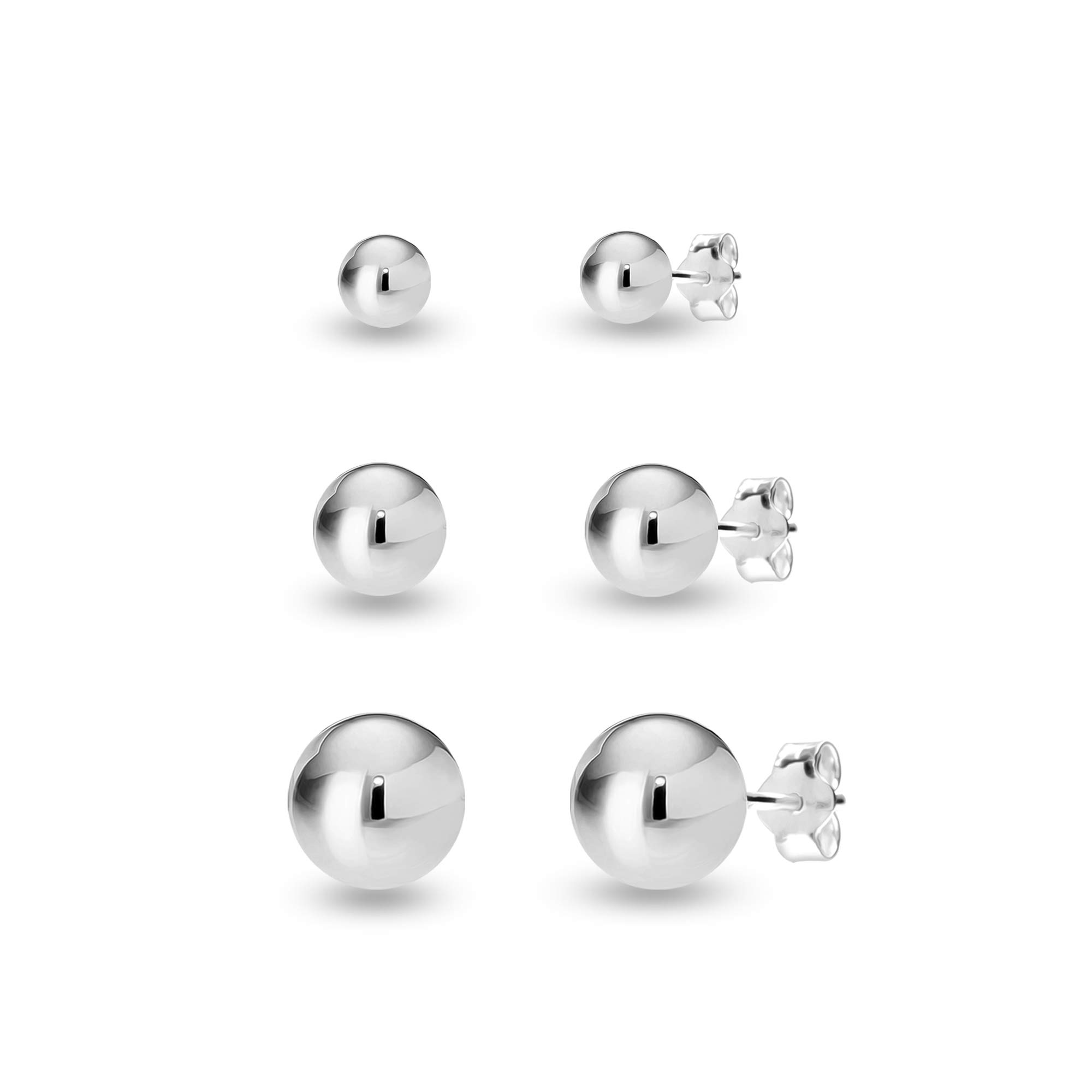 Charmsy Set of 3 Pairs 925 Sterling Silver Classic Ball-Post Stud Earrings for Girl Teen Women 3mm 6mm 8 mm