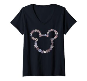 womens disney mickey & friends mickey floral outline v-neck short sleeve t-shirt