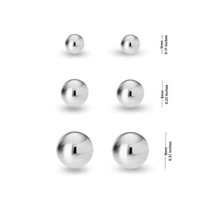 Charmsy Set of 3 Pairs 925 Sterling Silver Classic Ball-Post Stud Earrings for Girl Teen Women 3mm 6mm 8 mm