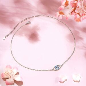 Alphm S925 Sterling Silver Evil Eye Choker Short Dainty Adjustable Pendant Necklac for Women Jewelry