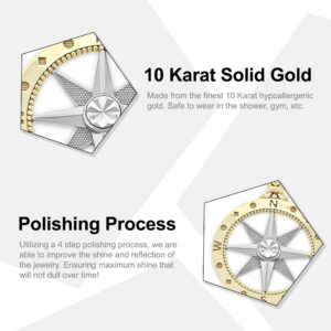 Charm America - Gold Two-Tone Compass Charm - 10 Karat Solid Gold - Nautical Jewelry Pendant (Small)