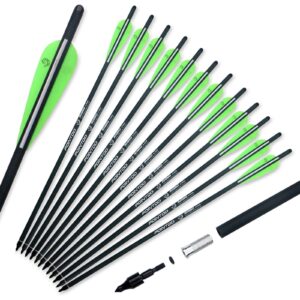 pointdo 20inch carbon crossbow bolts crossbow hunting arrows with 4" vanes and replaced arrowhead/tip (12 pack) (green white)