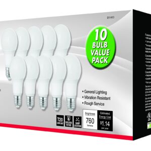 Satco S11410 9.5-Watt A19 LED Light Bulbs, 60-Watt Replacement, 3000K Warm White, 760 Lumens, 10 Pack