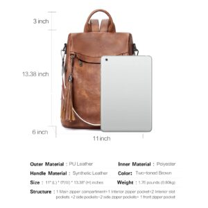 Telena Backpack Purse for Women, PU Leather Anti Theft Travel Backpack Purse Shoulder Bags with Tassel Brown