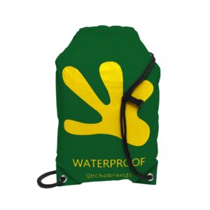 geckobrands drawstring waterproof backpack, hunter green/yellow - lightweight bag for hiking and light water activities