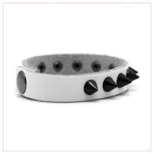 Nsitbbuery Hip Hop Rivet Wristband Spike Leather Cuff Bracelet(White)