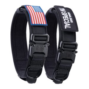 tactical dog collar with usa american flag - military dog collar thick with handle - heavy duty nylon k9 collar adjustable metal buckle for medium large dogs l chew proof with 2 patches