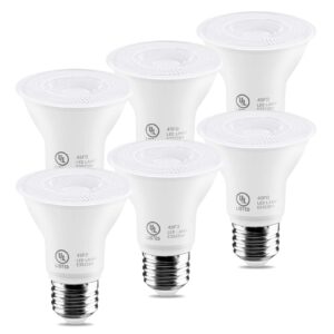 7w par20 led bulb (50w equivalent), ul listed, 5000k daylight white dimmable flood bulbs lights, 500 lumens, e26 base, recessed lighting for indoor outdoor, 6 pack