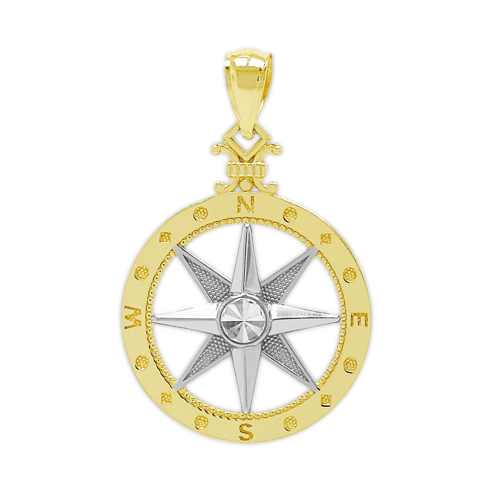 Charm America - Gold Two-Tone Compass Charm - 10 Karat Solid Gold - Nautical Jewelry Pendant (Small)