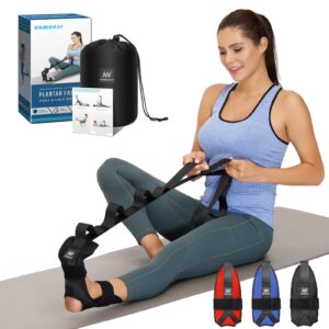 comness foot and calf stretcher-stretching strap for plantar fasciitis, heel spurs, foot drop, achilles tendonitis & hamstring. yoga foot & leg stretch strap. (black)