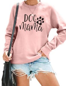 alltb dog mom sweatshirt women dog mama shirt pullover cute dog sweater long sleeve letter print tshirt tops (pink, medium)