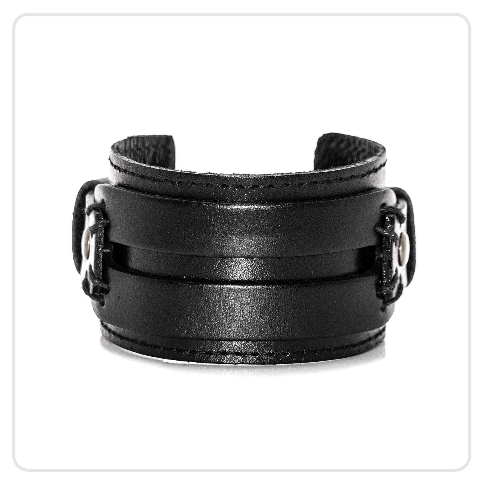 Nsitbbuery Hip Hop Snap Wristband Wide Leather Cuff Bracelet,7.5" Small Wrist(Black)