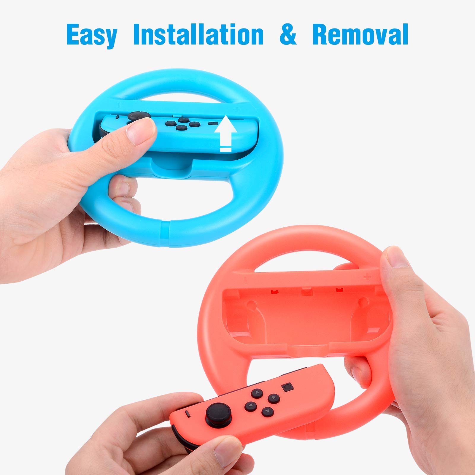 Beastron Racing Games Steering Wheel compatible with Switch Mario Kart, Joy-Con Steering Wheel, Red & Blue 2 Pack