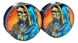 pierced republic holy skeleton ear plugs - acrylic screw-on - 10 sizes pair* (00 gauge (10mm))