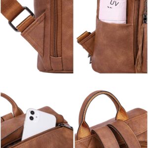 Telena Backpack Purse for Women, PU Leather Anti Theft Travel Backpack Purse Shoulder Bags with Tassel Brown